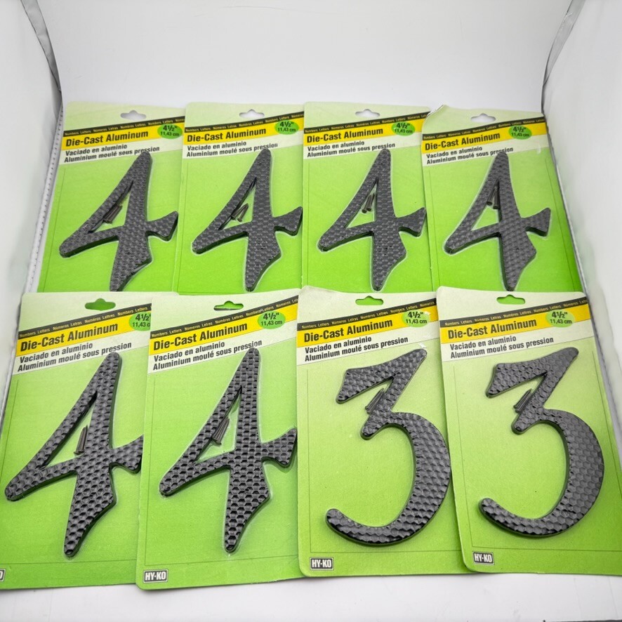 Lot of 8 HY-KO Die-Cast Aluminum House Numbers 4 1/2" Black - 4,3 | eBay