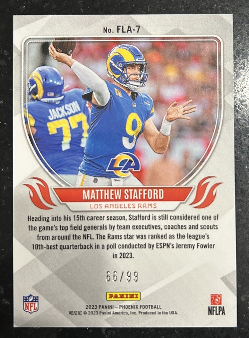 2023 Phoenix Matthew Stafford Orange Flame Throwers # 66/99 Holo LA ...