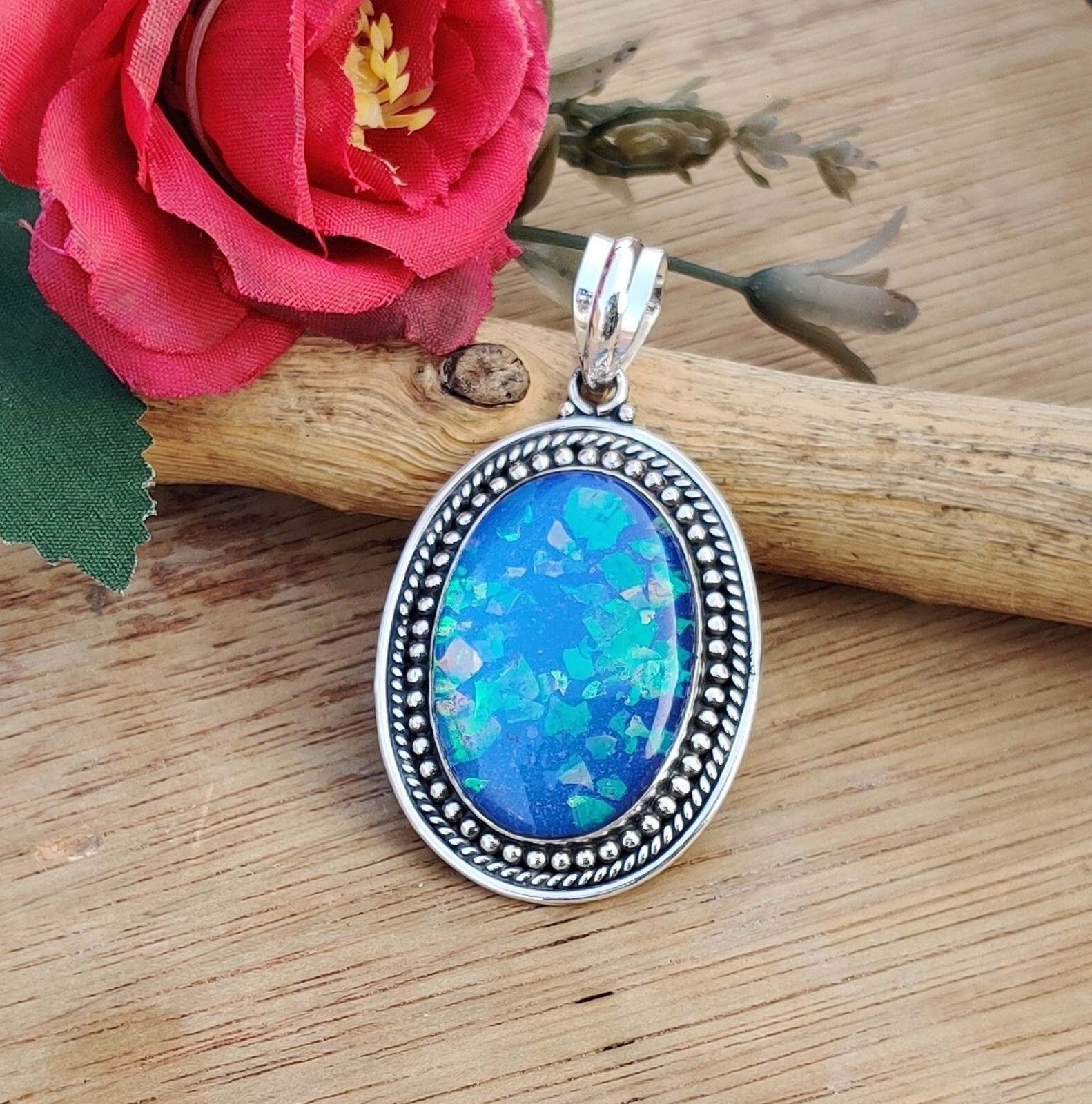 Australian Opal Pendant Solid 925 Sterling Silver Beautiful Pendent MO ...