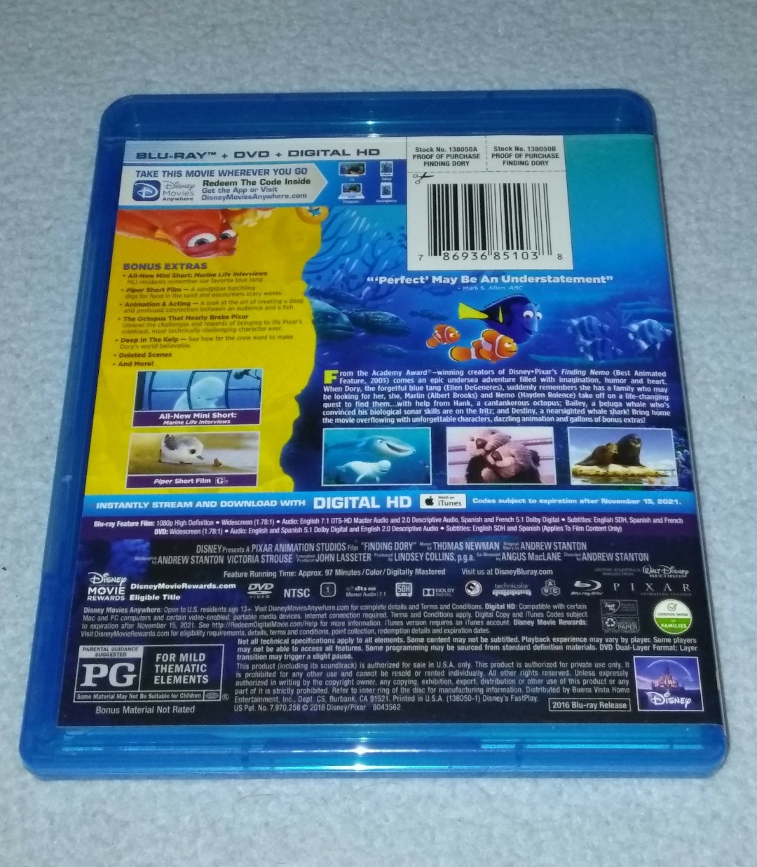 Finding Dory (Blu-ray disc, 2016) 786936851038 | eBay