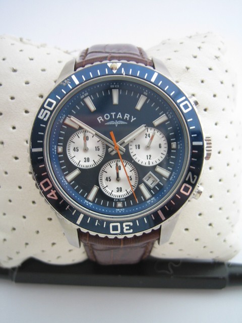 ROTARY MENS WATCH GS00356/05 CHRONOGRAPH STAINLESS STEEL LEATHER ...