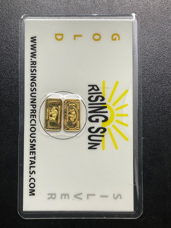 "Pure Silver" (2) one gram silver bars dipped in 24 K Gold, "Rising Sun ...