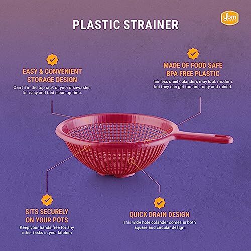 8.5 Inch Plastic Strainer Colander with Long Handle – Made of Food Safe ...