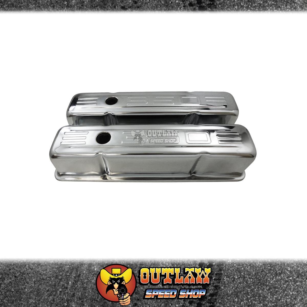 RPC VALVE COVERS CHROME STEEL W/"350" LOGO 3-5/8" TALL FITS CHEV SB ...