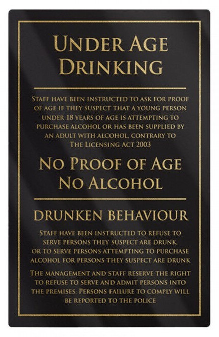 Bar Licensing Sign Pack Alcohol Law Notices 25ml Spirits Wine Pack of 5 ...