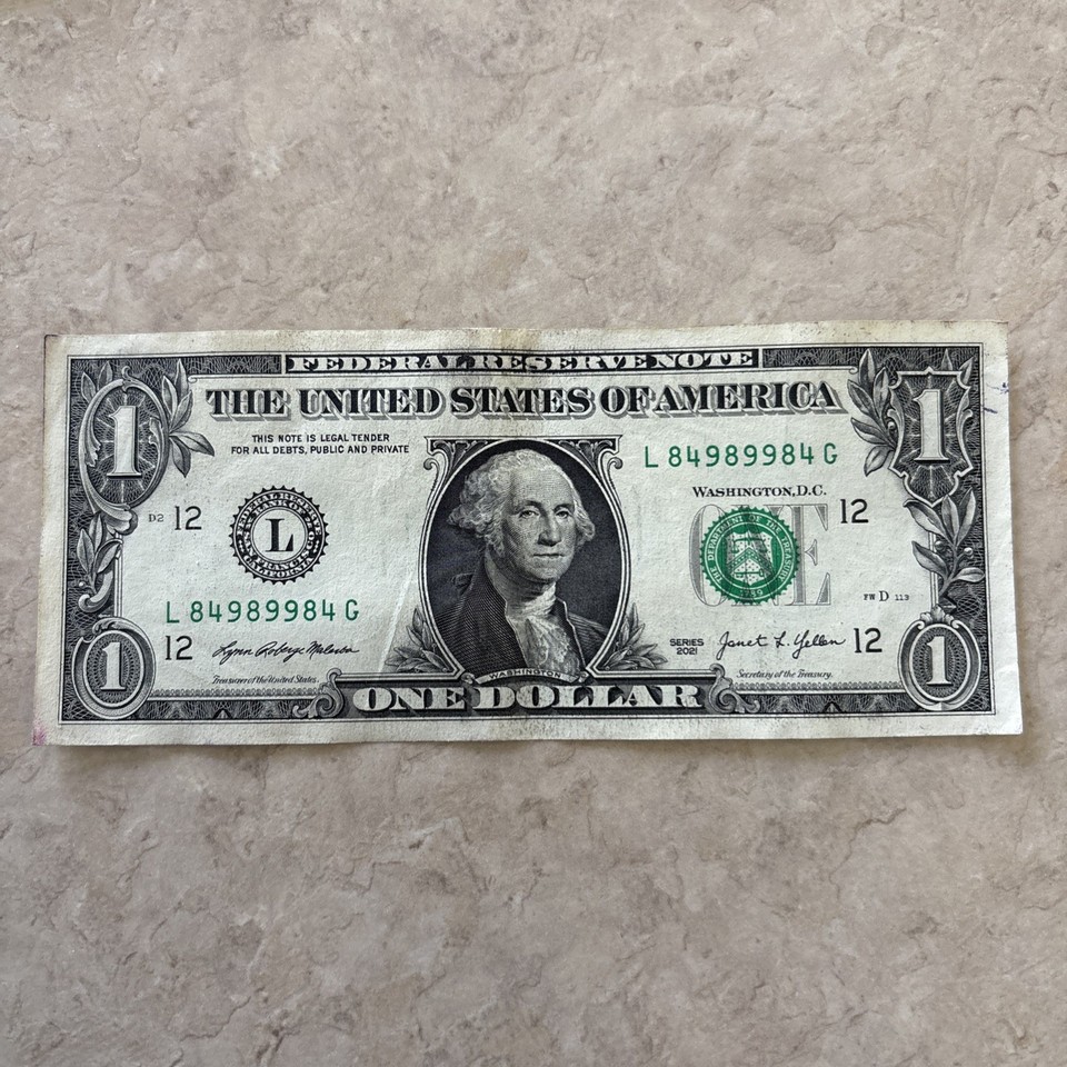 Fancy Serial Number One Dollar $1 Bill Banknote • 84989984 • REPEATER ...