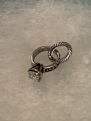 Brighton DIAMOND RING Silver Scrolled Crystal Add ABC Dangling Charm | eBay