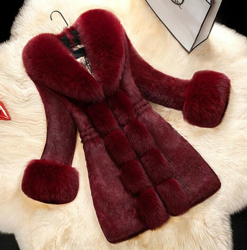 S-4XL Womens Faux Rabbit Fur Coat Oversized Fluffy Big Fur Collar Parka ...