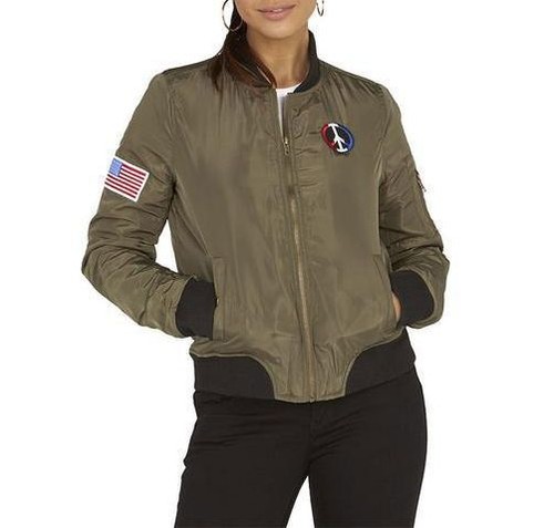 Joujou Olive Green Patch Fashion Bomber Jacket Coat Women Juniors Size ...