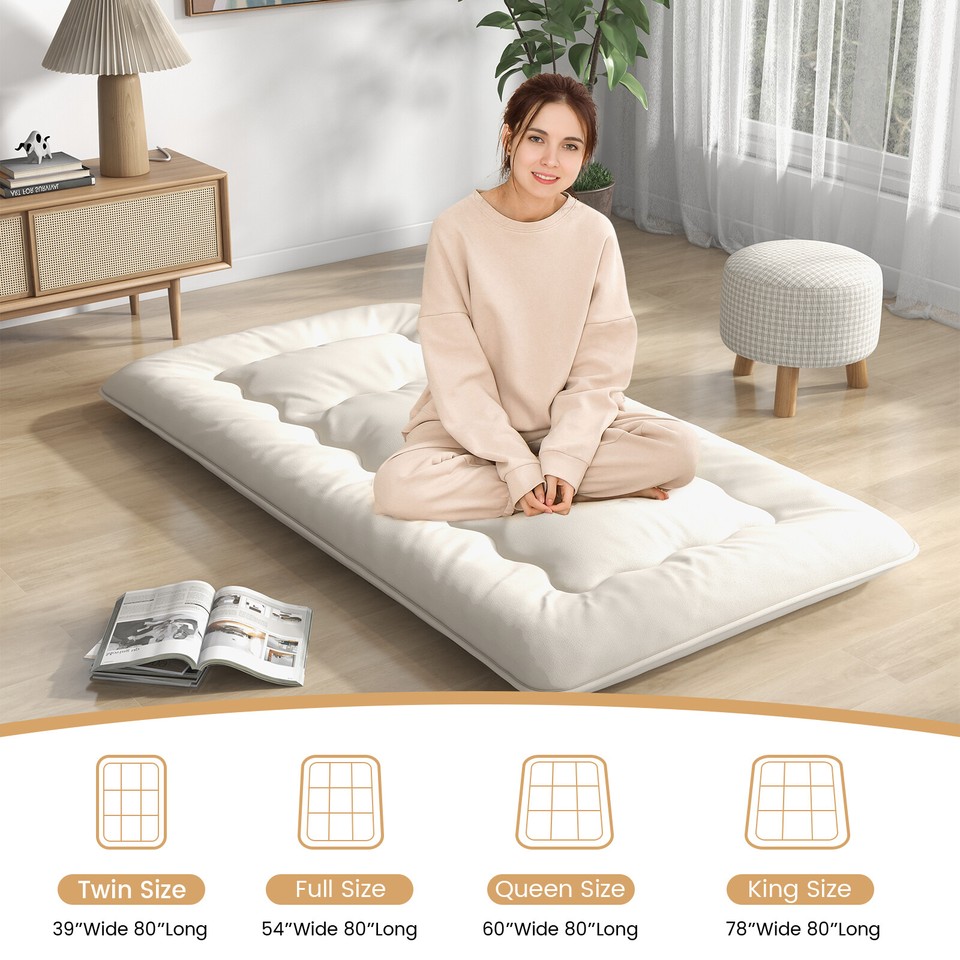 Futon Mattress Japanese Portable Floor Roll Up Tatami Mat Twin Full ...