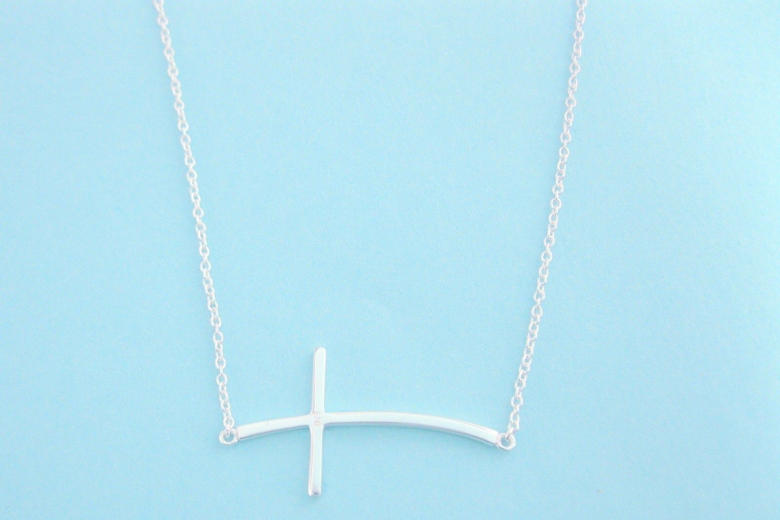 Sterling Silver Sideways Curved Shiny Cross Necklace 16"-18" | eBay