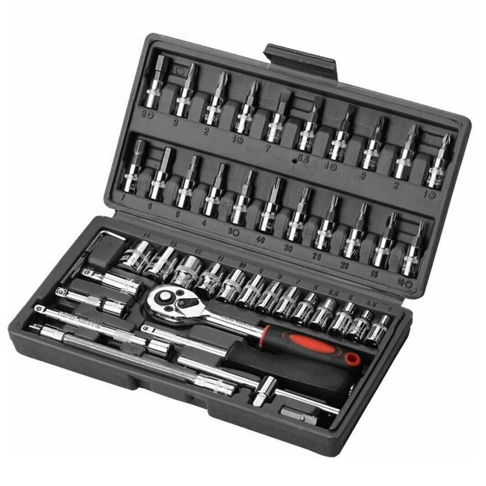 46pcs Metric Socket Set 1/4" Drive Screwdriver Set Ratchet Torx Hex ...
