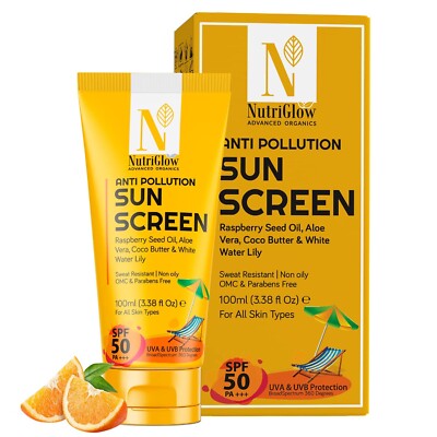 NutriGlow Advanced Organics Anti Pollution Sunscreen With Alovera 100ml ...
