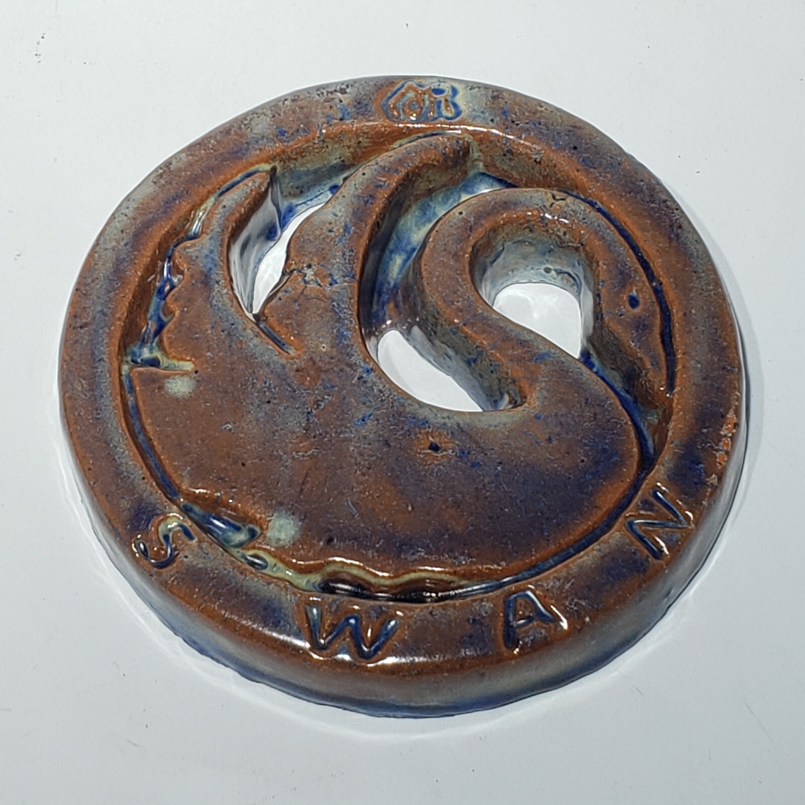 Redware Art Pottery Round SWAN Trivet Tile Hot Mat Hand Crafted Artist ...