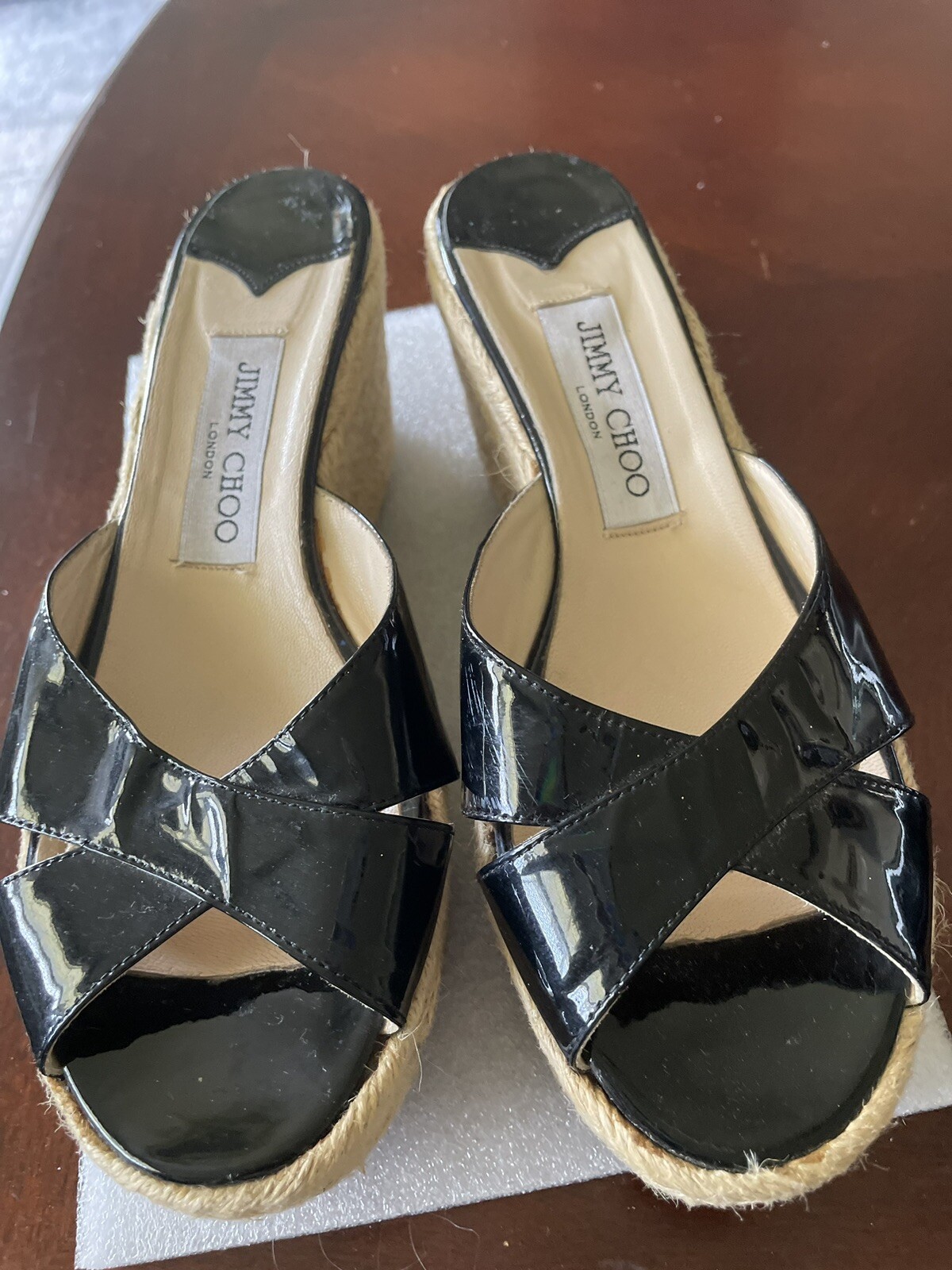 Jimmy Choo espadrille wedge sandals size 38 Black pa… - Gem