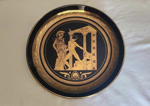 Manousos 24 K Gold and Black Plate Hand Made in Greece Athena Mythology ...