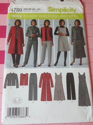 Simplicity Pattern 4789 Pants Dresses Jacket Tops Sizes 20W 22W 24W 26W ...