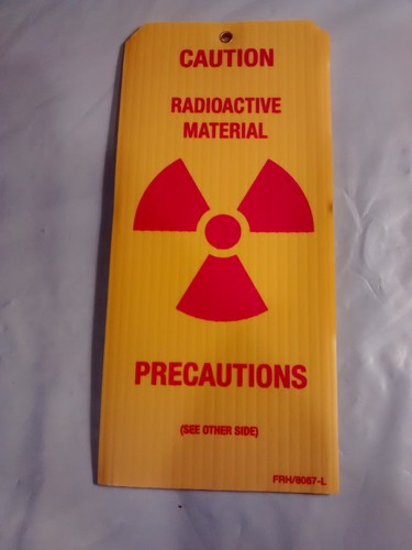 Vintage Radioactive Material Tag marker 7-7/8" Long x 3-7/8" W Plastic ...