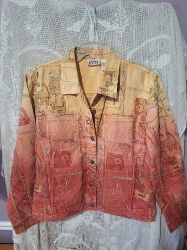 Chicos Design Vintage Jean Jacket Size M/L Embroidered Artsy Tribal ...