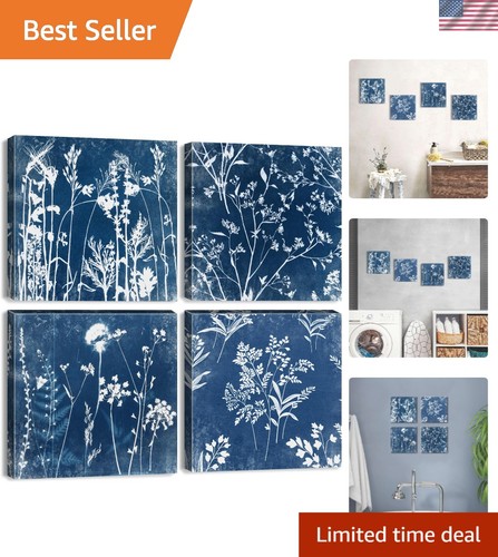 Elegant Botanical Wall Art Set - Navy Blue Boho Floral Canvas Prints ...