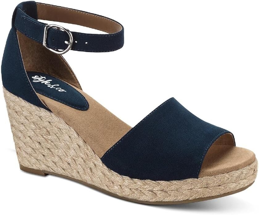 Style & Co. Womens Seleene Faux Suede Open Toe Wedge Sandals Navy 9 M ...