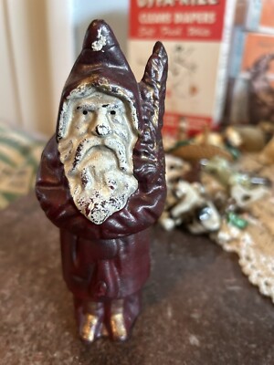 Vintage 5” Cast Iron Santa Coin Bank Christmas Tree Gift Collector Red ...