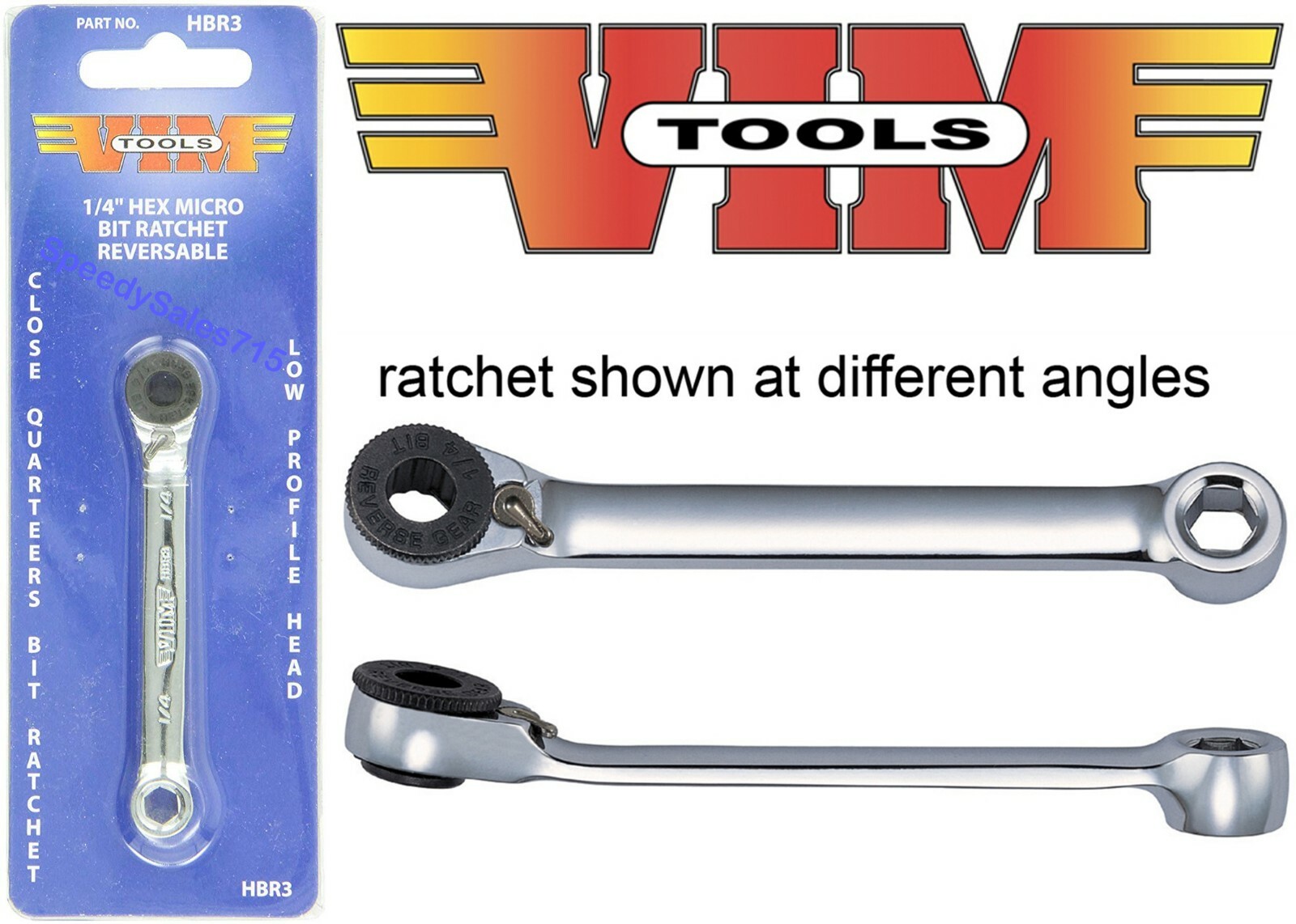 Vim Tools HBR3 Double Ended 1/4" Hex Bit Ratchet Tool New Free Shipping ...