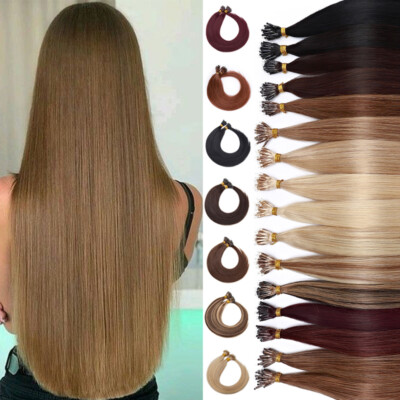 Nano Ring Tip Human Hair Extensions Real Remy FULL HEAD Extensions ...