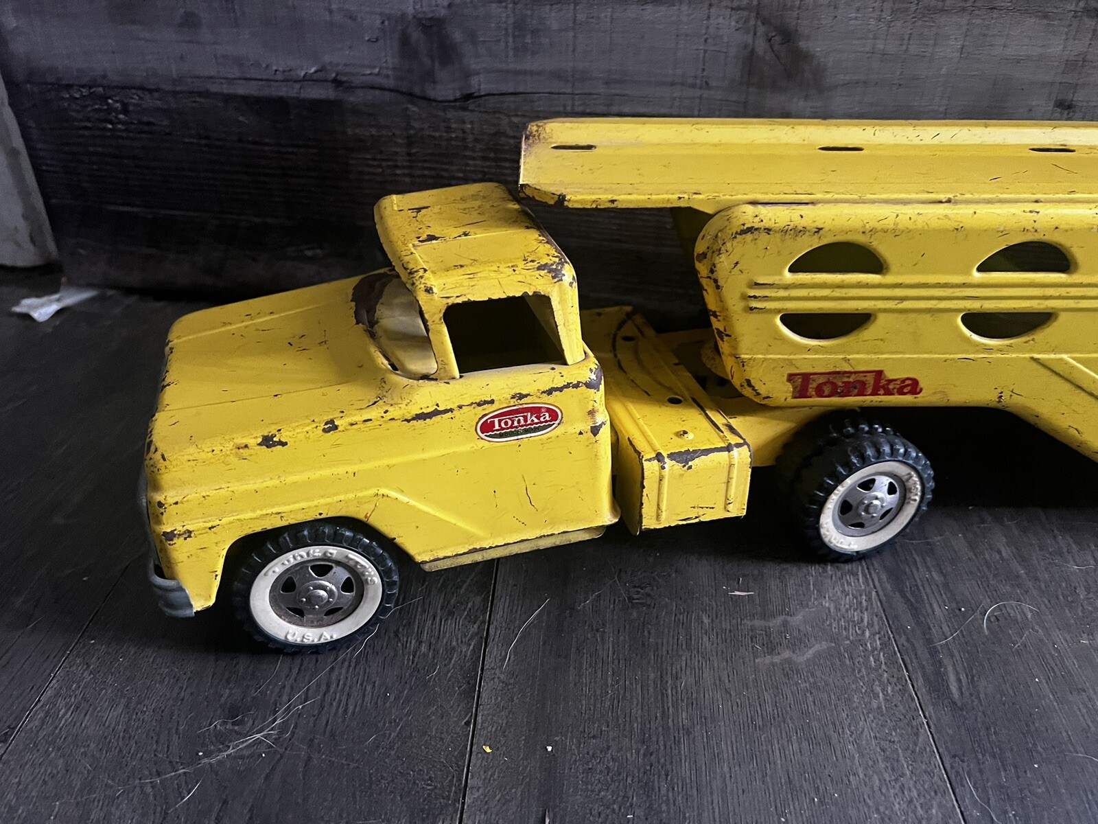 Vintage 1960's Tonka Car Carrier 840 Yellow Truck Pressed Steel Toy ...