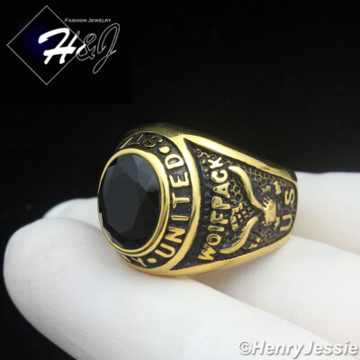 MEN Stainless Steel US Army Military Black Onyx Gold/Black Plated Ring ...