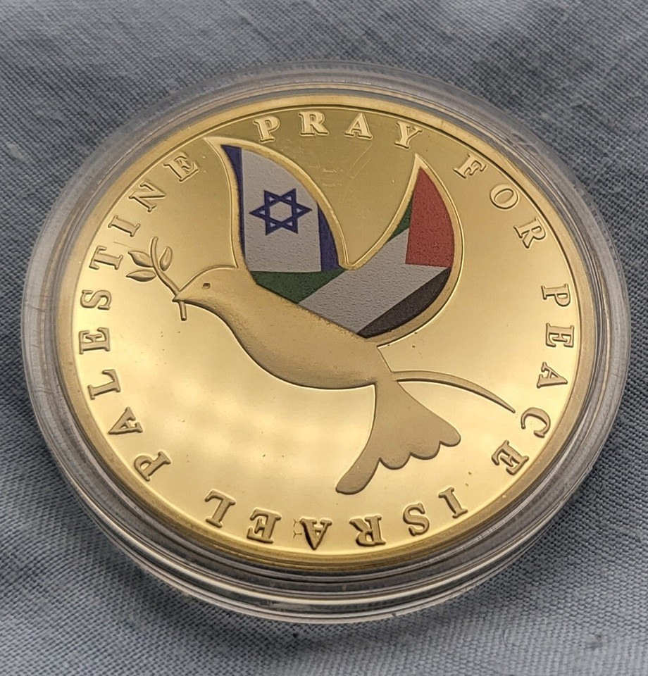 Israel Palestine Gold Peace Coin Gaza War Dove Pray for Peace Middle ...