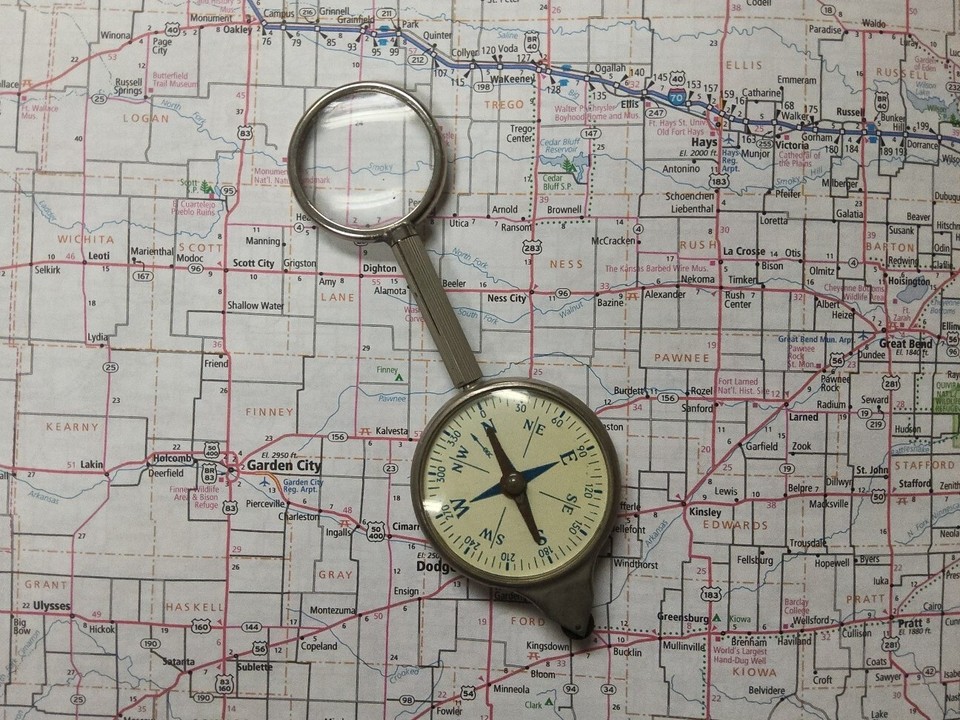 Vintage Opisometer Map Measuring Device W/ Compass And Magnifying Glass ...