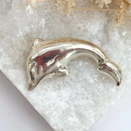 Sterling Polished Silver Dolphin Shaped Large 3 Dimensional Vintage ...