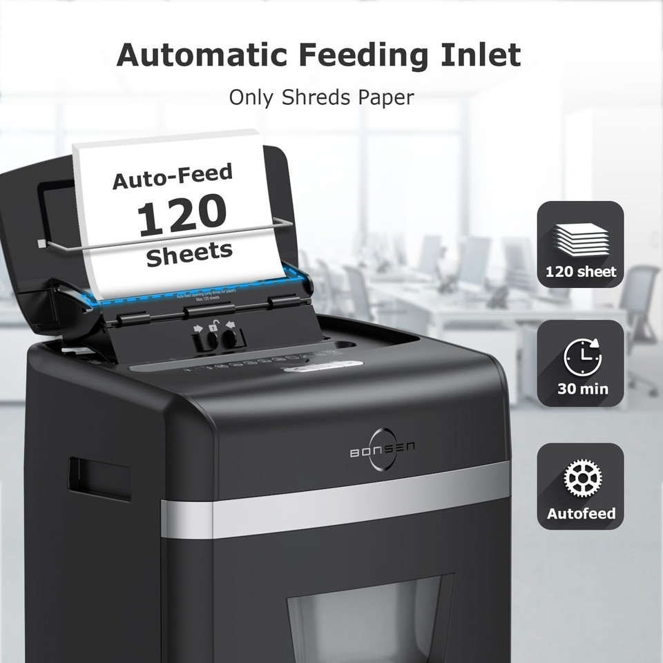 Shredder for Office, 120-Sheet Auto Feed Paper Shredder, Micro Cut ...