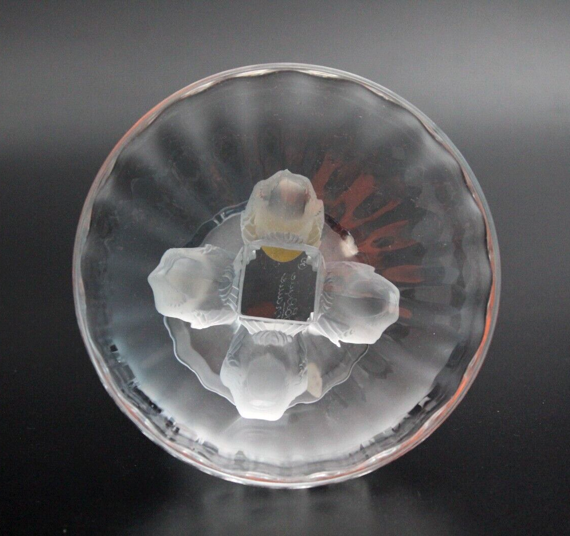 LALIQUE Signed Crystal 5 1/2" NOGENT 4 Sparrow Bird Footed Compote ...
