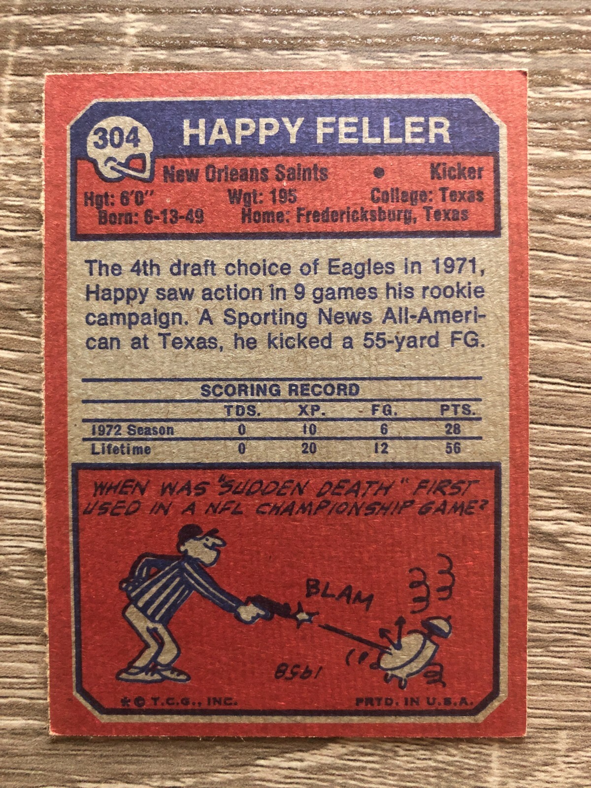 1973 Topps HAPPY FELLER NFL Football's Funniest Happiest Name Real ...