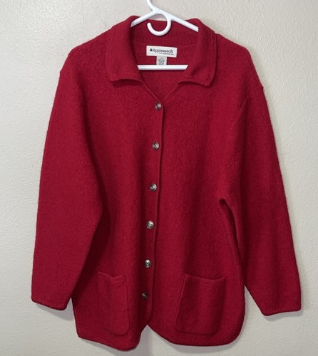 Appleseeds Women's XL Red Cardigan Sweater 100% Wool Gold Buttons SW-60 ...
