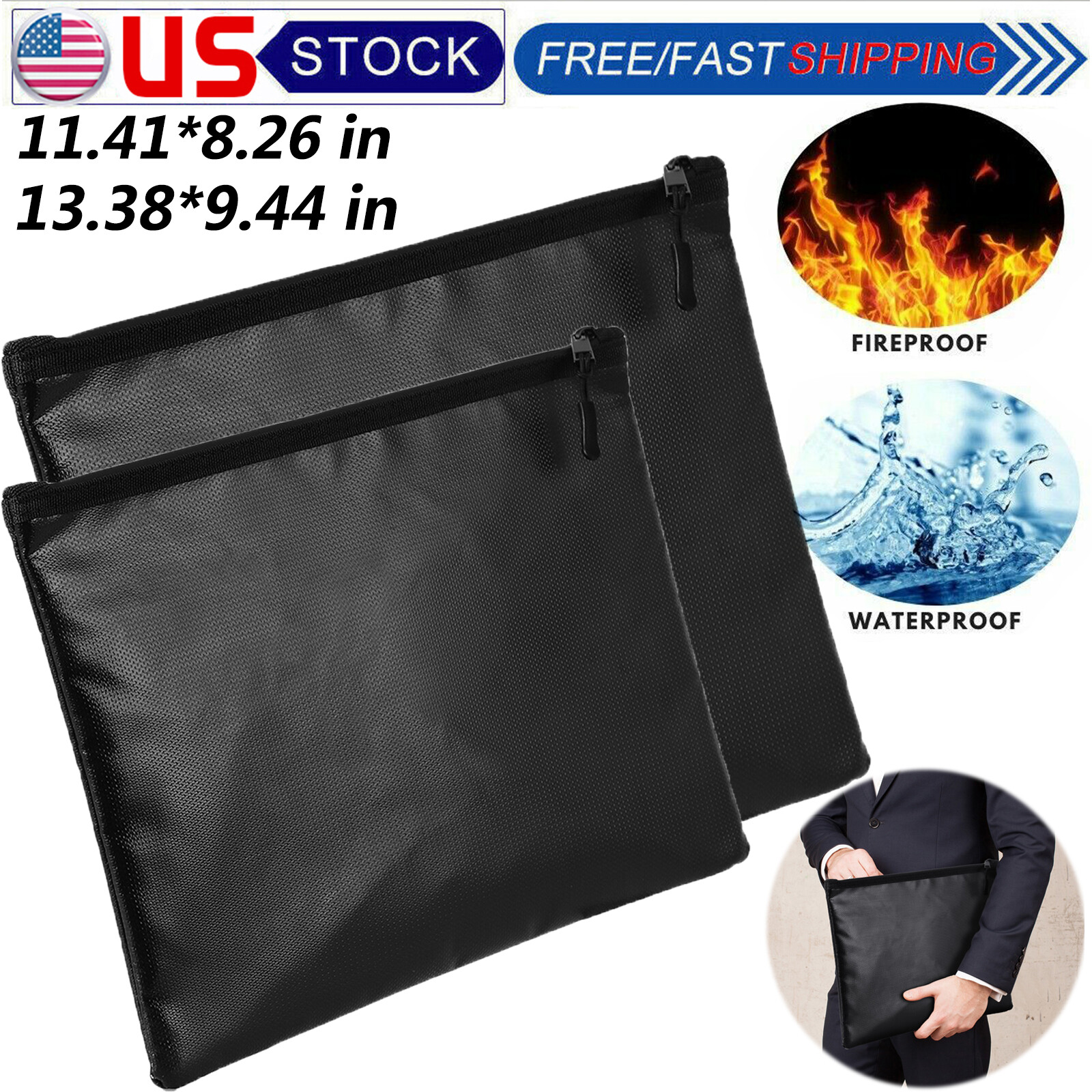 2000℉ Upgrade Fire Proof money Bag Fireproof Document Pouch Waterproof ...