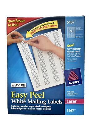 Avery Laser Mailing Labels # 5167, 1/2" x 1 3/4" 8000 labels New Box ...