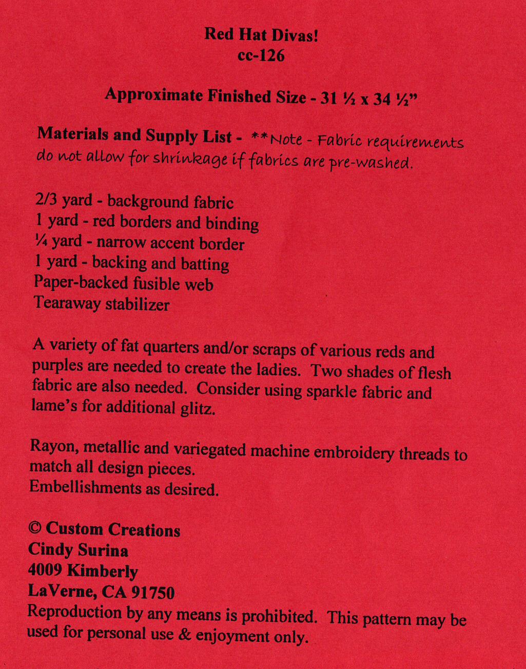 Red Hat Divas! Applique Wall Quilt Pattern by Custom Creations CC-126 | eBay