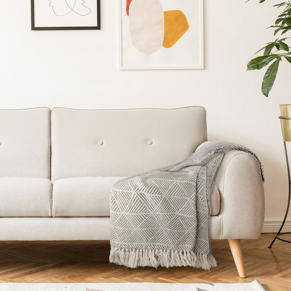 Throw Blanket for Sofas Couch Bed Runner Scandi Woven Soft Cotton Zahra ...