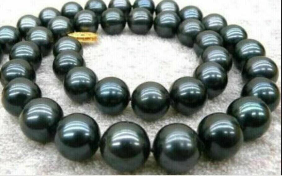 18 inch AAAAA LUSTER 10-11mm REAL Tahitian black pearl necklace 14kp ...