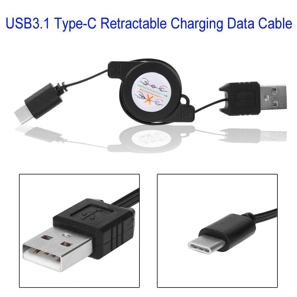 5pcs USB Type-C USB3.1 Retractable Cable Data Sync Charger Charging ...