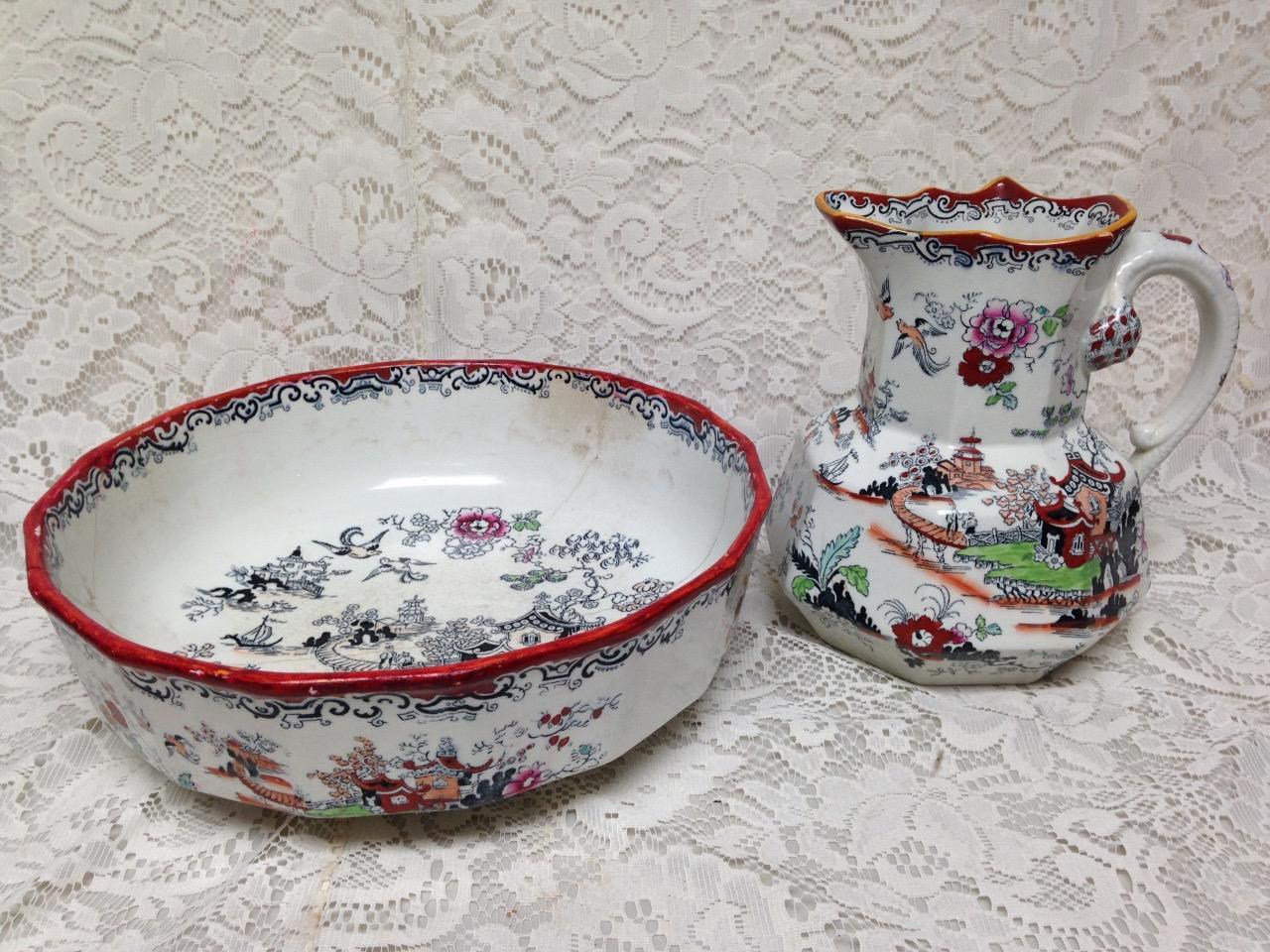 Antique, English Mason's Style Gaudy Blue Willow 12in Wash Bowl-8in ...