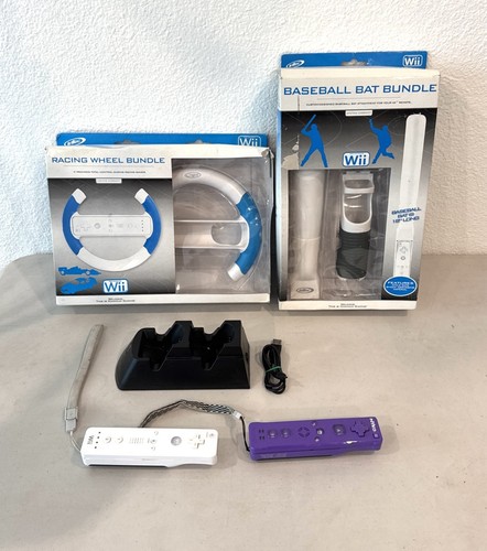 Wii Controller 2 ,Nintendo Wii Remote , Charger, Wheel Bundle, Baseball ...