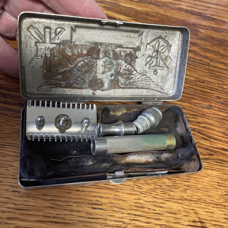 VINTAGE MILITARY WW1 SHAVING KIT EAGLE SHEILD GILLETTE RAZOR SERVICE ...