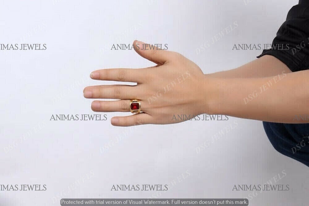 Men's 4CT Radiant Lab-Created Ruby Vintage Art Pinky Ring 14K Yellow Gold Plated | eBay