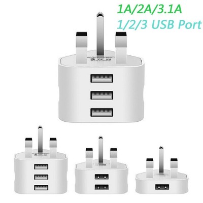 1/2/3-Port Dual USB 3 Pin Plug Adapter Uk Plug USB Charger Wall Charger ...