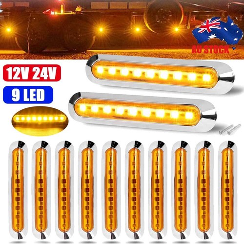 AMBER 9 LED CLEARANCE LIGHTS SIDE MARKER LAMP TRAILER TRUCK CARAVAN ...
