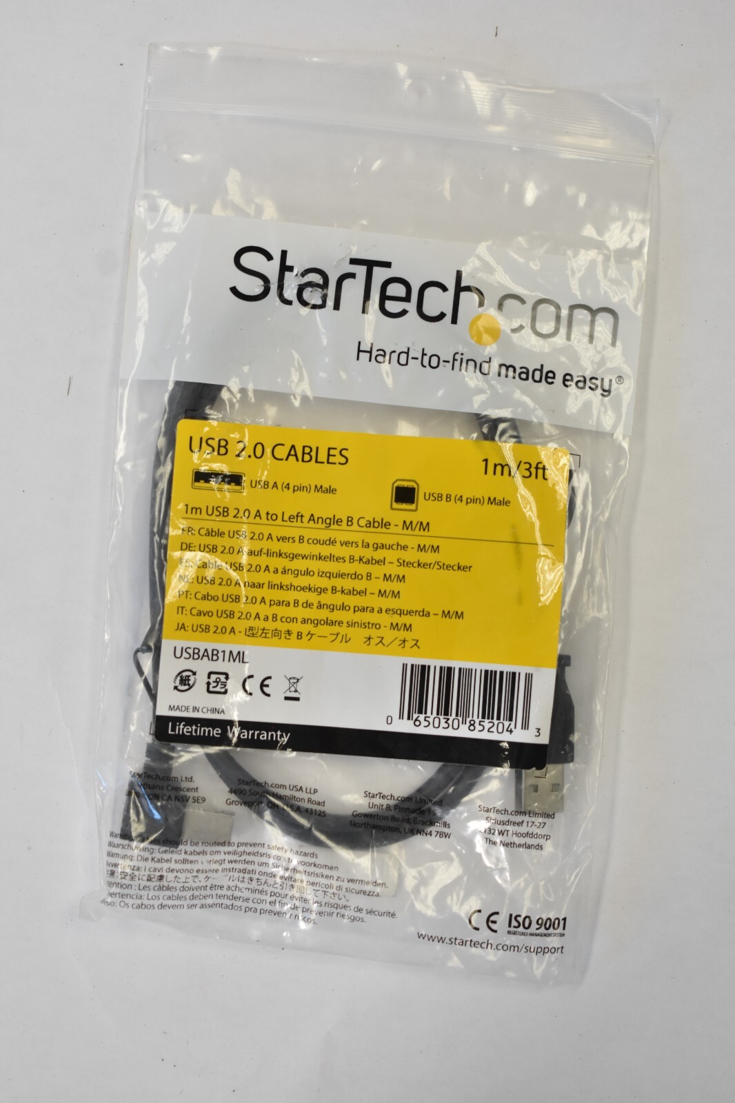 Startech.com 1m USB 2.0 a to Left Angle B Cable - M/m USBAB1ML for sale ...